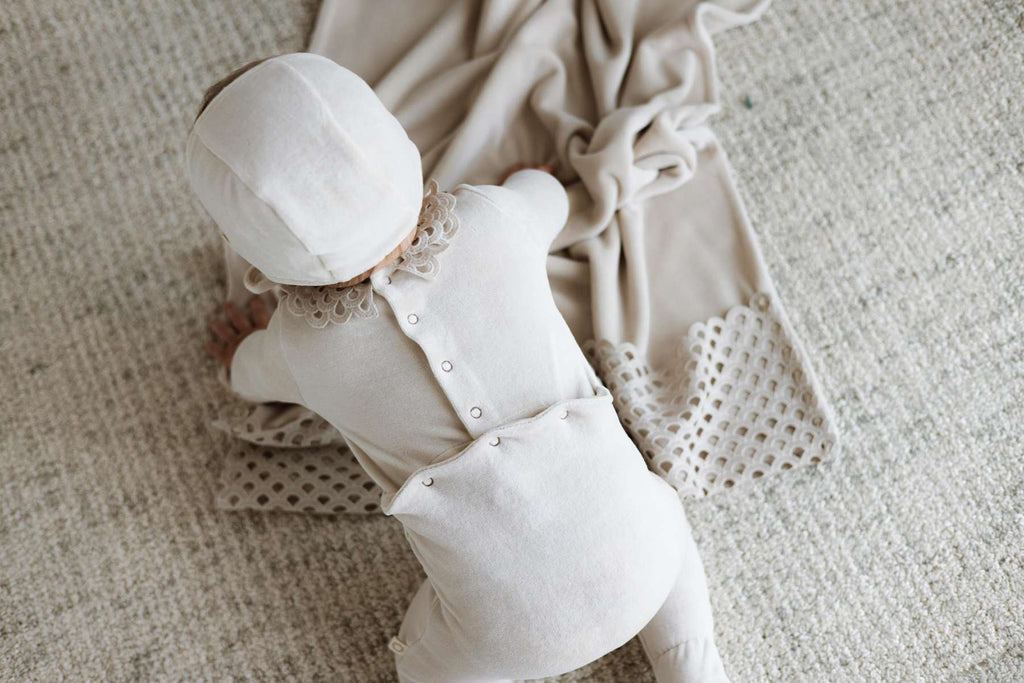 Scalloped Collar Footie - Oat – Citrine Layette Couture