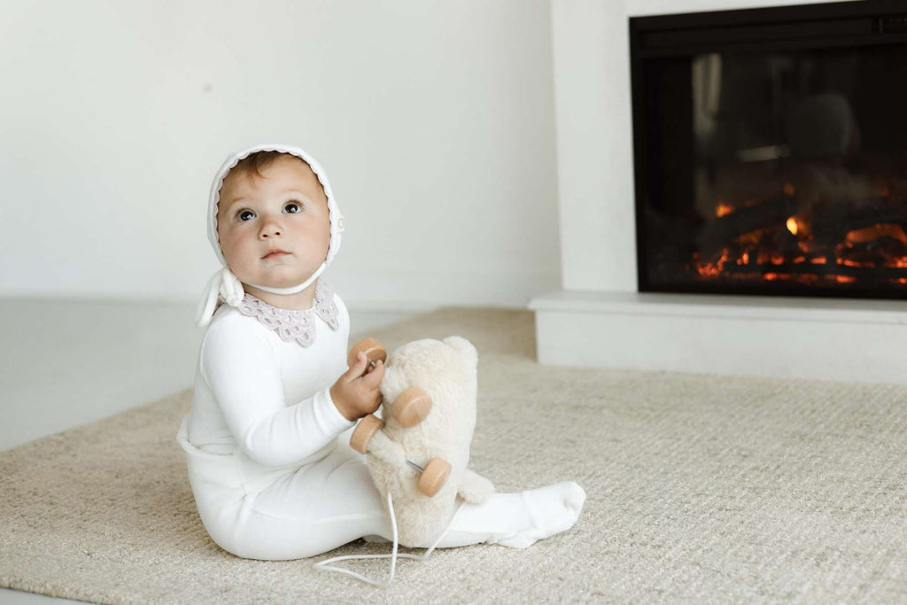 Scalloped Collar Footie - White/Grey – Citrine Layette Couture