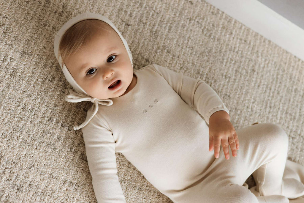 Embroidered Bows Placement Footie - Natural Dots – Citrine Layette Couture