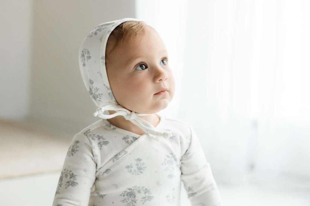Tonal Floral Footie - Blue/White – Citrine Layette Couture