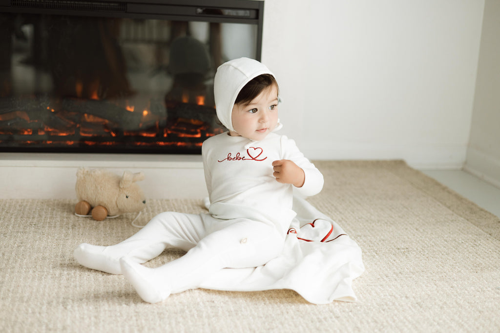 Heart Typography Footie - White/Red – Citrine Layette Couture