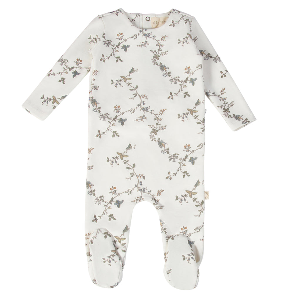 Vines Footie - White/Blue – Citrine Layette Couture