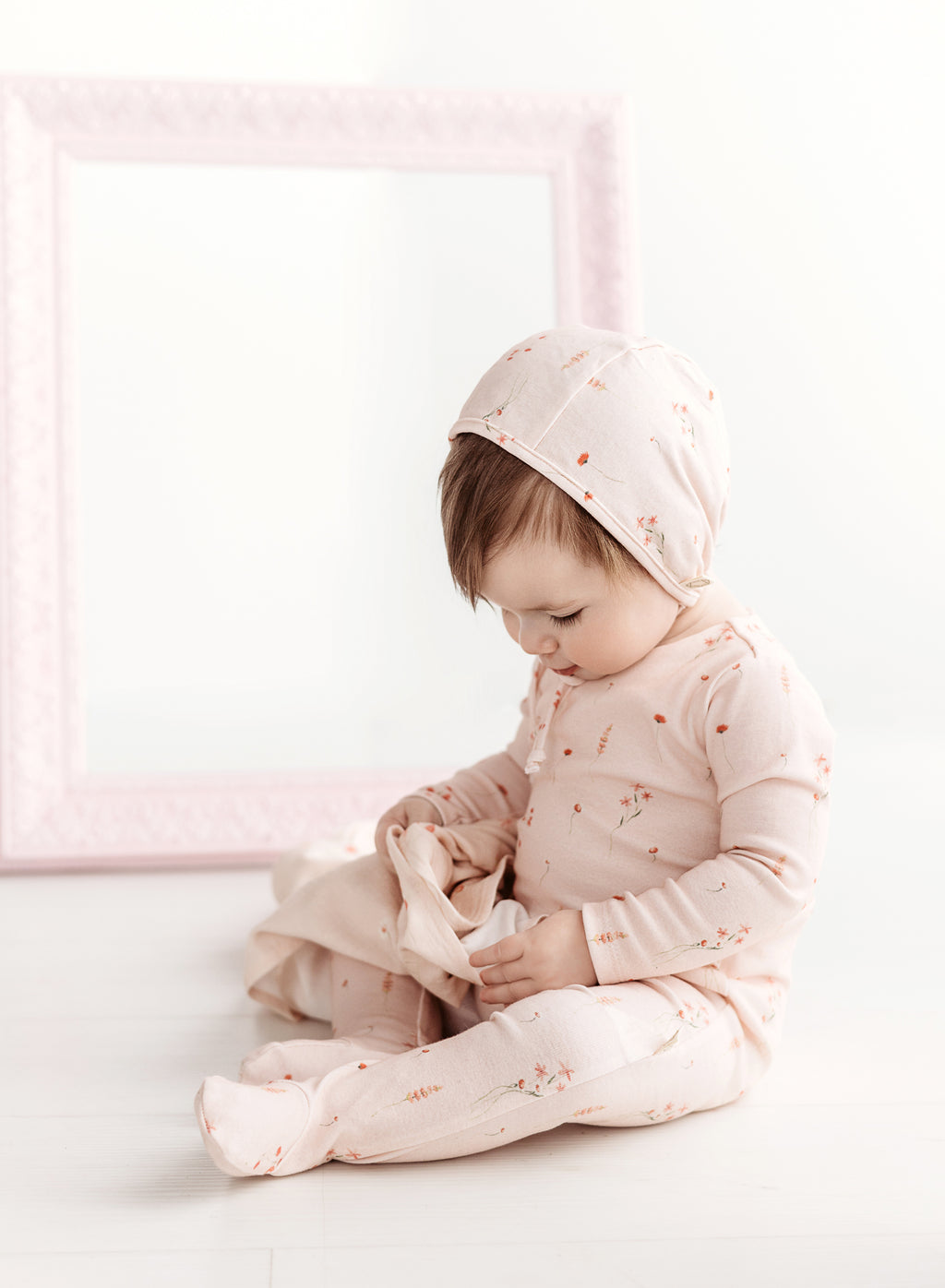 Dainty Wildflower Footie - Pink/Peach Shell – Citrine Layette Couture