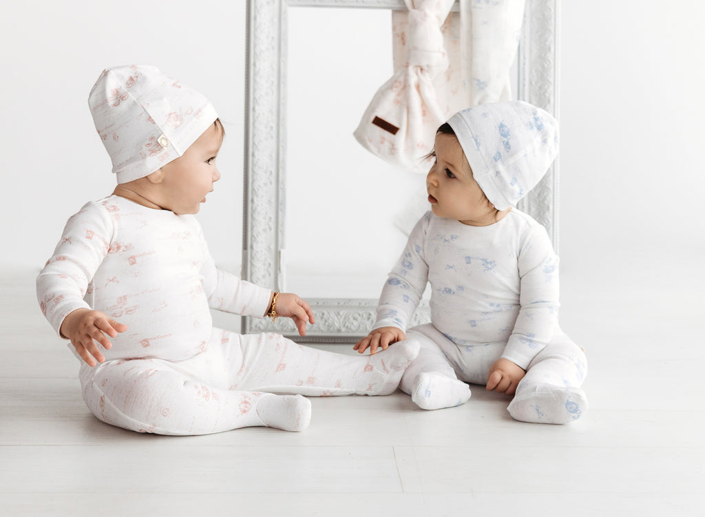 Tea Party Footie - Vintage Blue Dark – Citrine Layette Couture